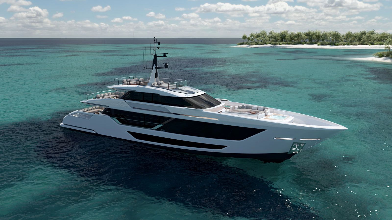 Further details revealed on Custom Line's in-build Saetta 128 yacht model